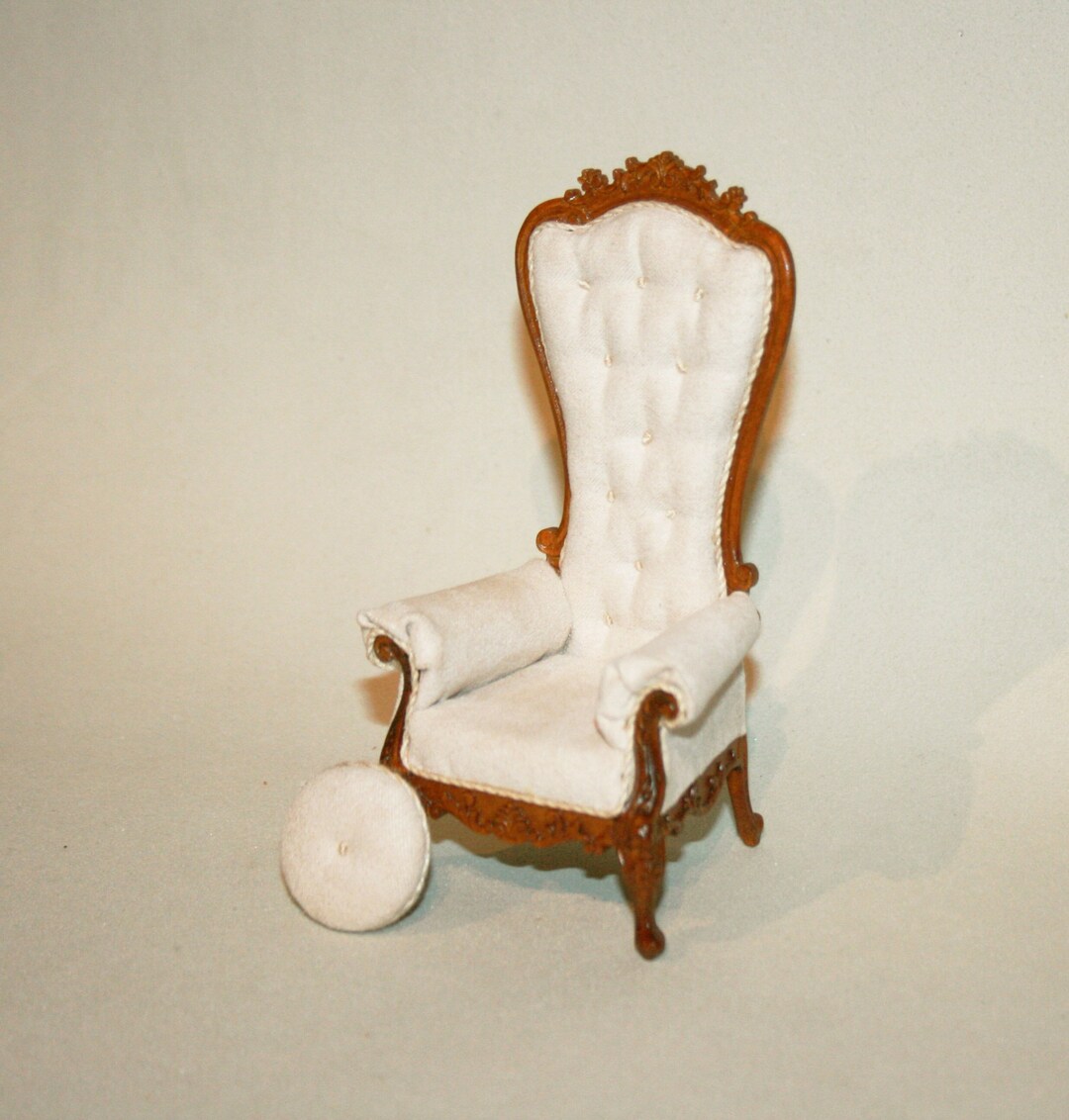 DOLLHOUSE MINIATURES Walnut Baroque Throne Chair Artisan Handmade ...