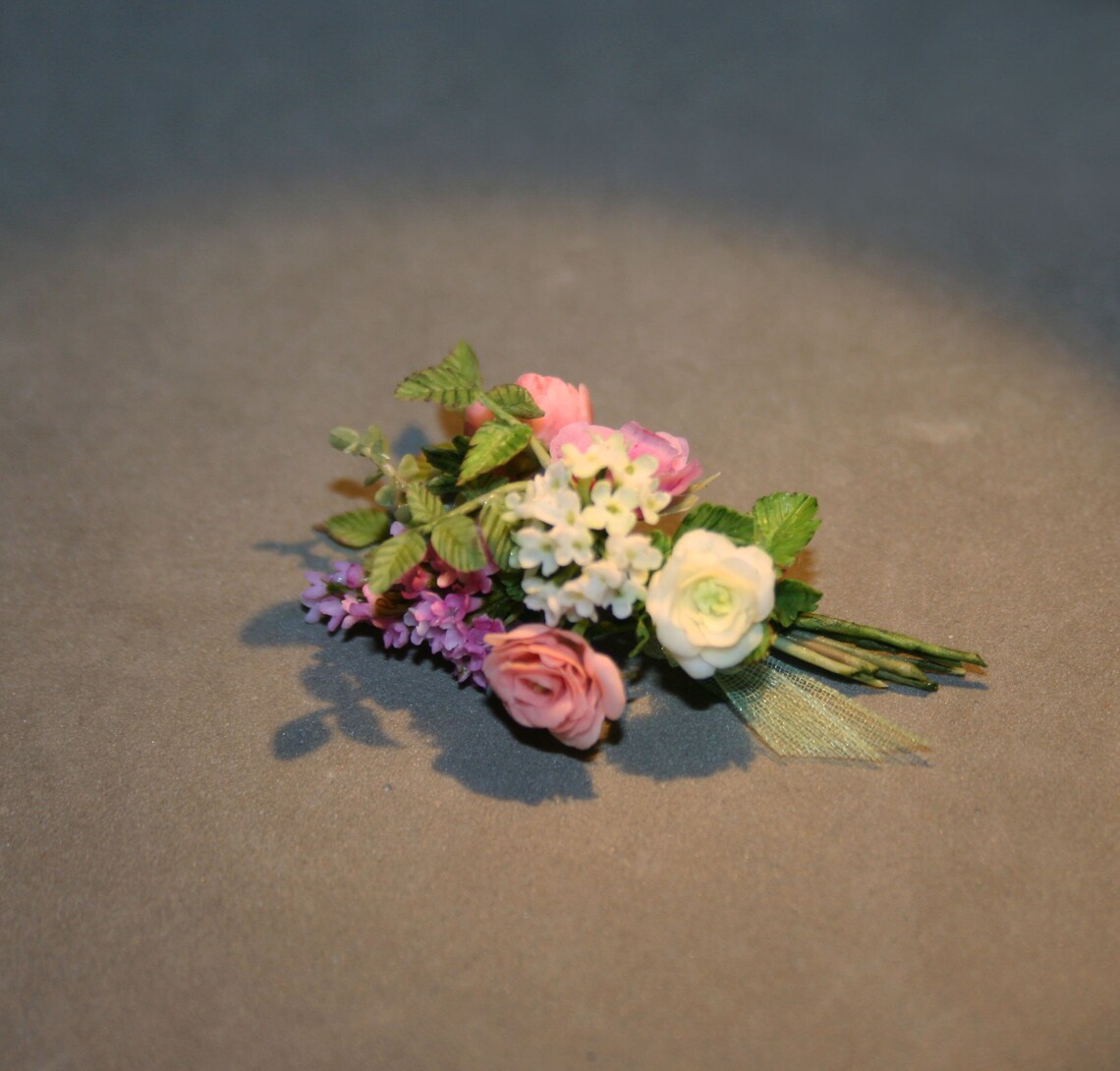 Mixed Flowers Bouquet -DOLLHOUSE MINIATURES- Artisan Handmade Miniature ...