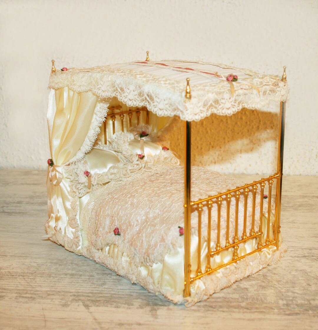 Double Canopy Brass Bed, DOLL HOUSE MINIATURES artisan Handmade ...