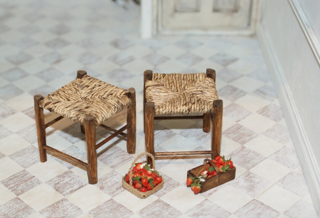 DOLLHOUSE MINIATURES "stool With Straw Seat"- Artisan Handmade ...
