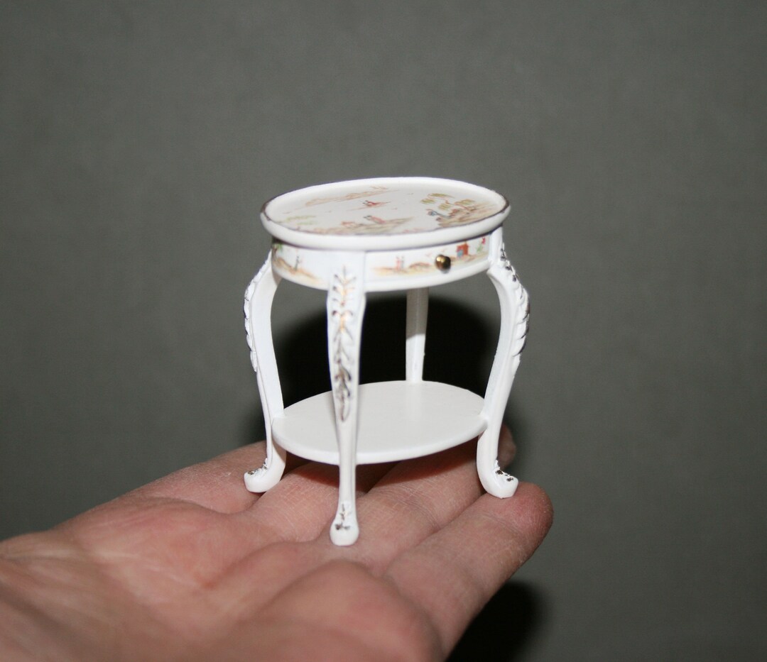 Small Side Table. Hand Painted - White Color -DOLLHOUSE MINIATURES ...