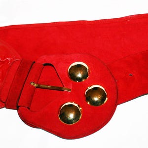 RARE! Red LEATHER Belt/ Gold Studs /women's Accessories /large Buckle ...