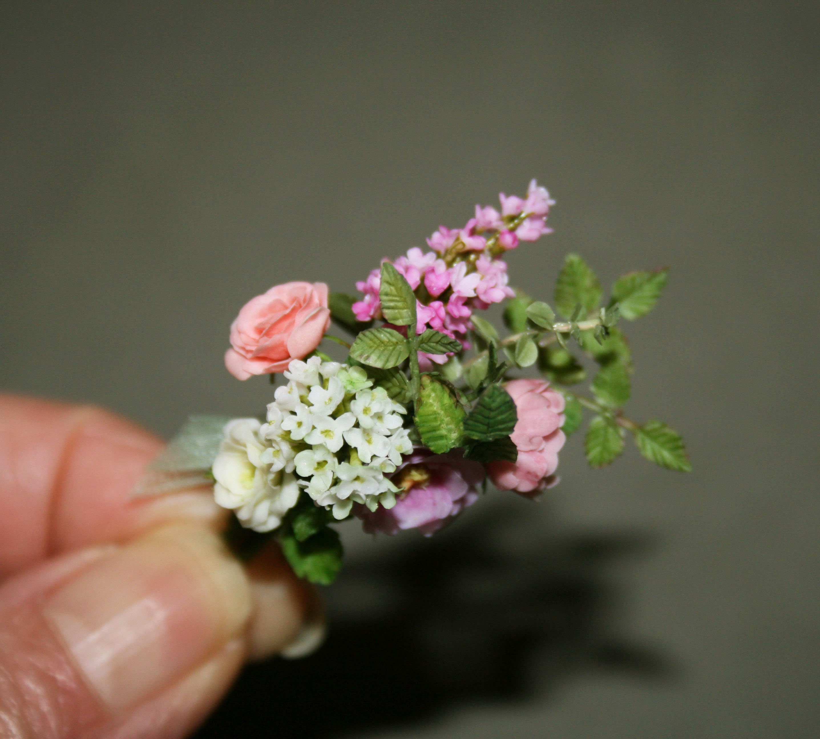 Mixed Flowers Bouquet -DOLLHOUSE MINIATURES- Artisan Handmade Miniature ...