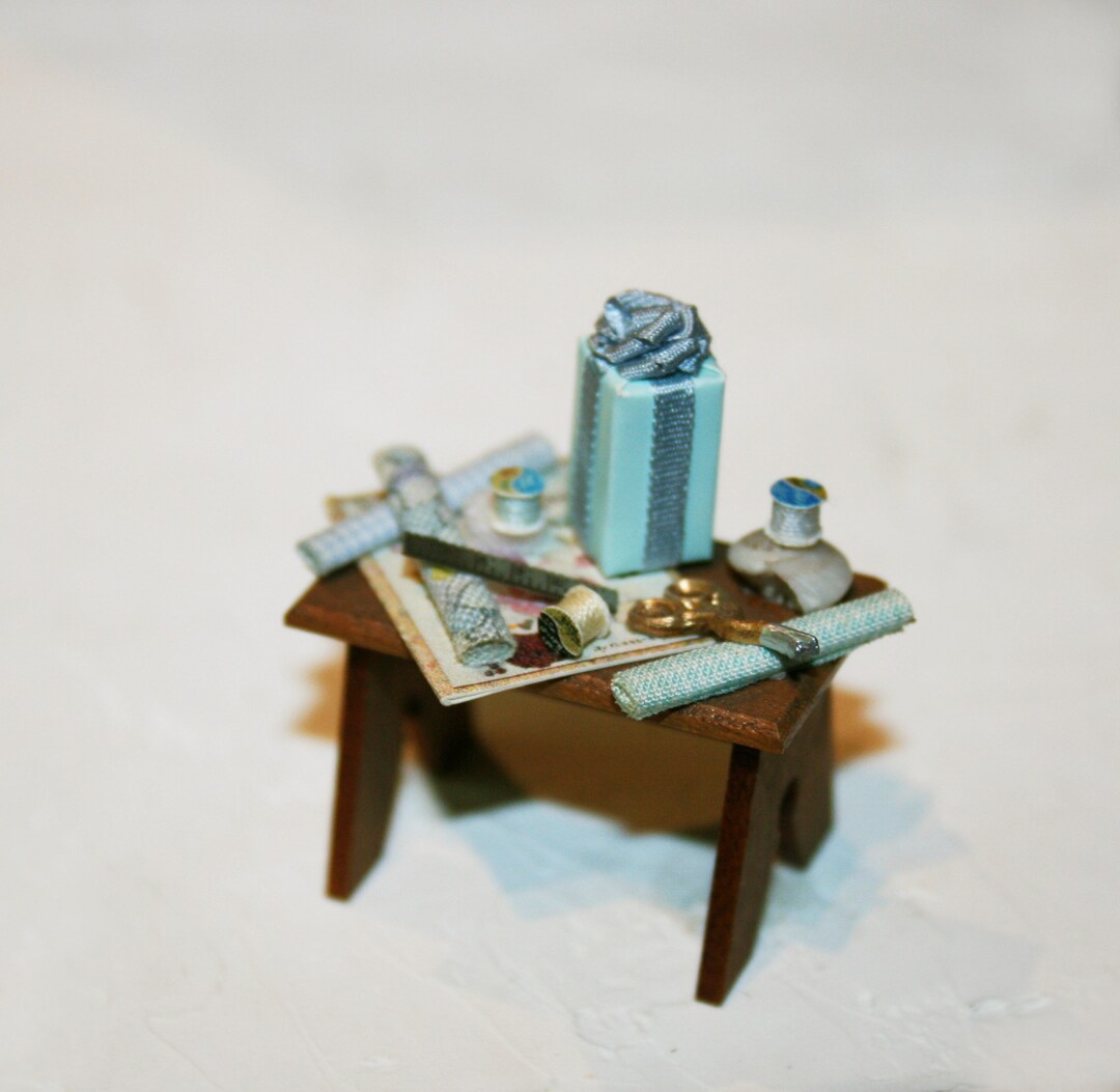 Dollhouse Miniatures " Wooden Stool, With Gift " Artisan Handmade ...