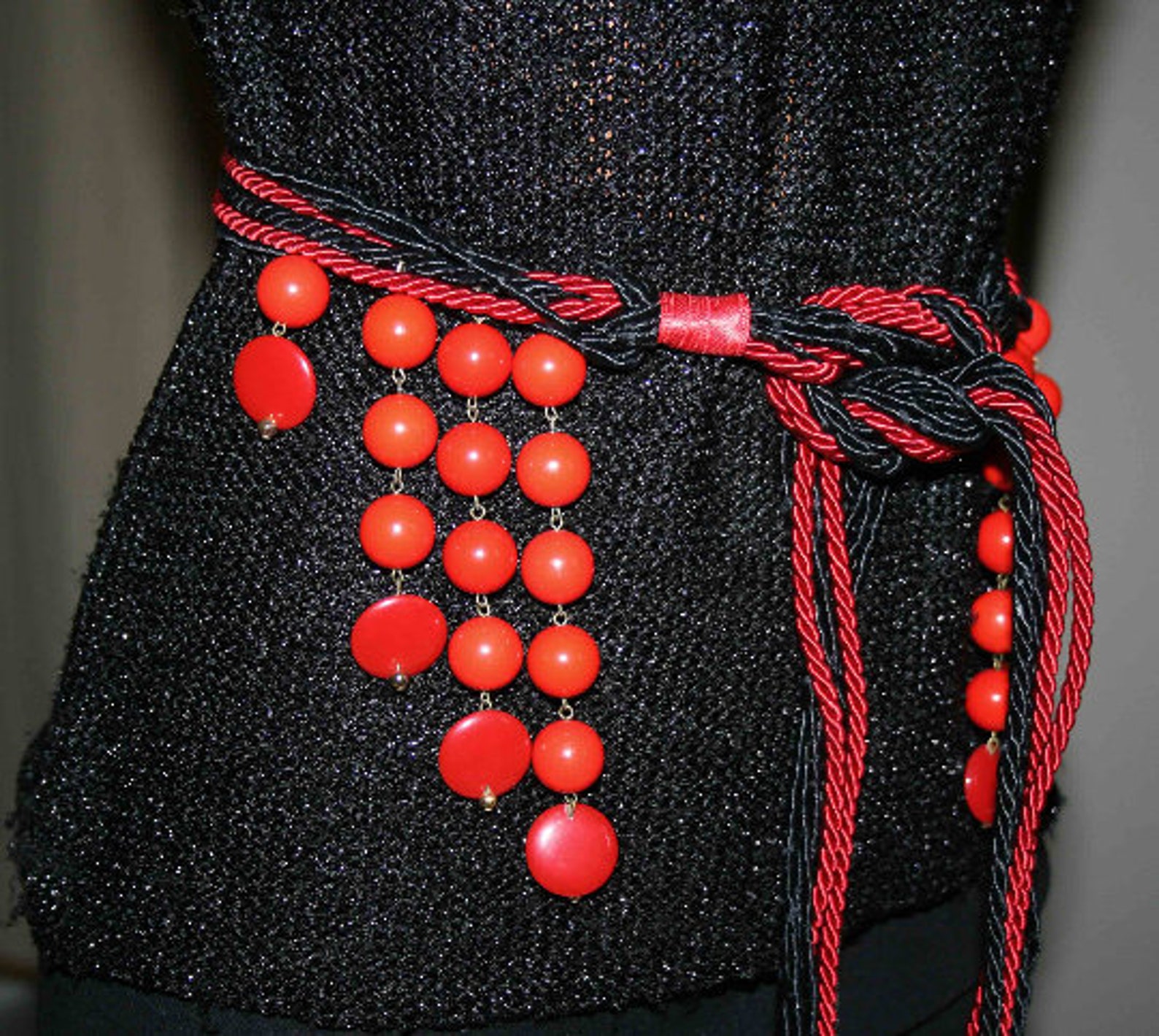 WOWEN SILK Cords Red Black BELT With Pendants /vintage 80s/ the Hip ...