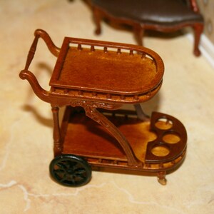Tea Cart, Wooden Walnut Color-dollhouse MINIATURE Furnitures - Artisan ...