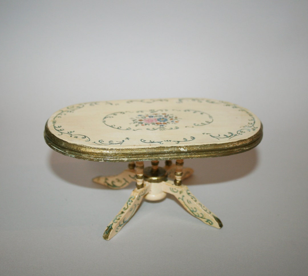 DOLLHOUSE MINIATURES " Hand-painted Oval TABLE " Artisan Handmade ...