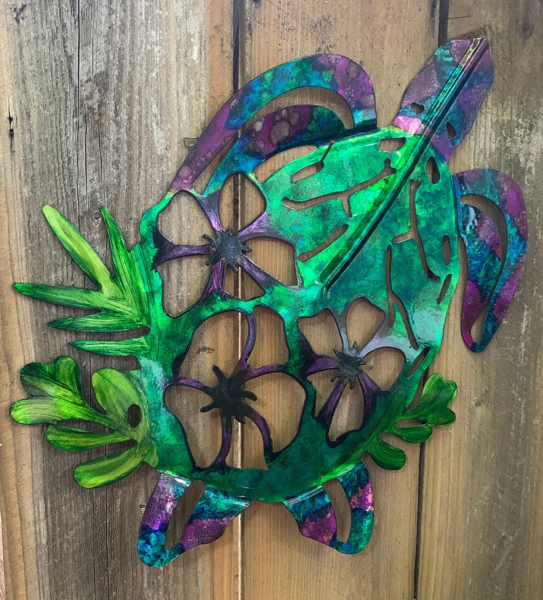 Metal Sea Turtle Wall Art Yard Art Hand Painted - Etsy