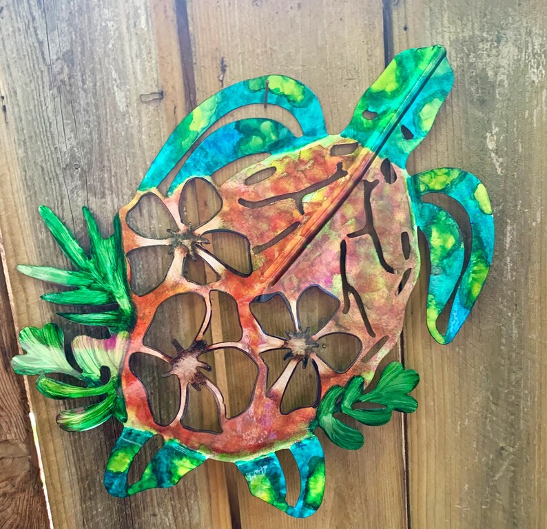 Metal Sea Turtle Wall Art Yard Art Hand Painted - Etsy