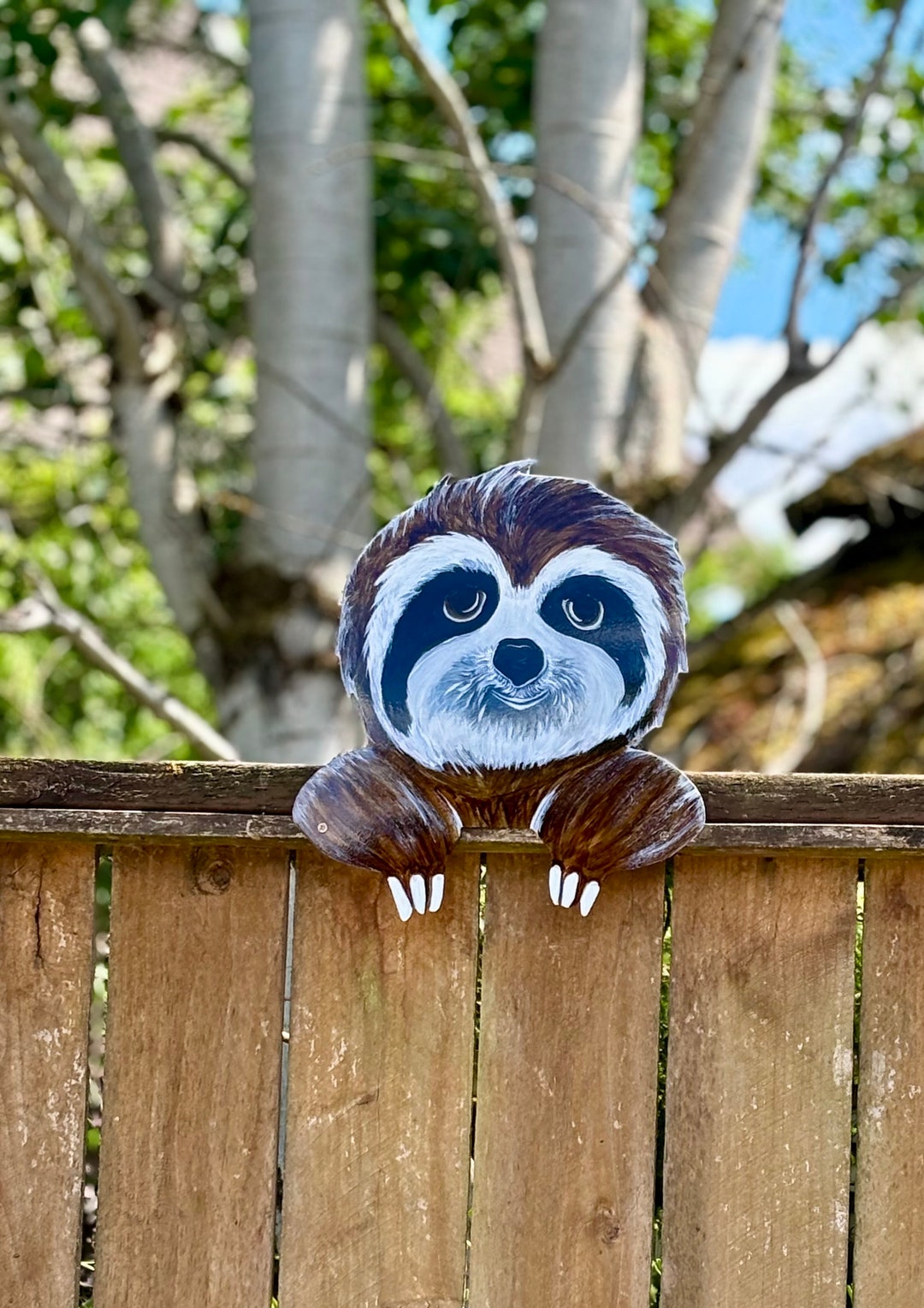 Metal Sloth Fence Peekaboo Topper: Hand-painted Garden Art - Etsy