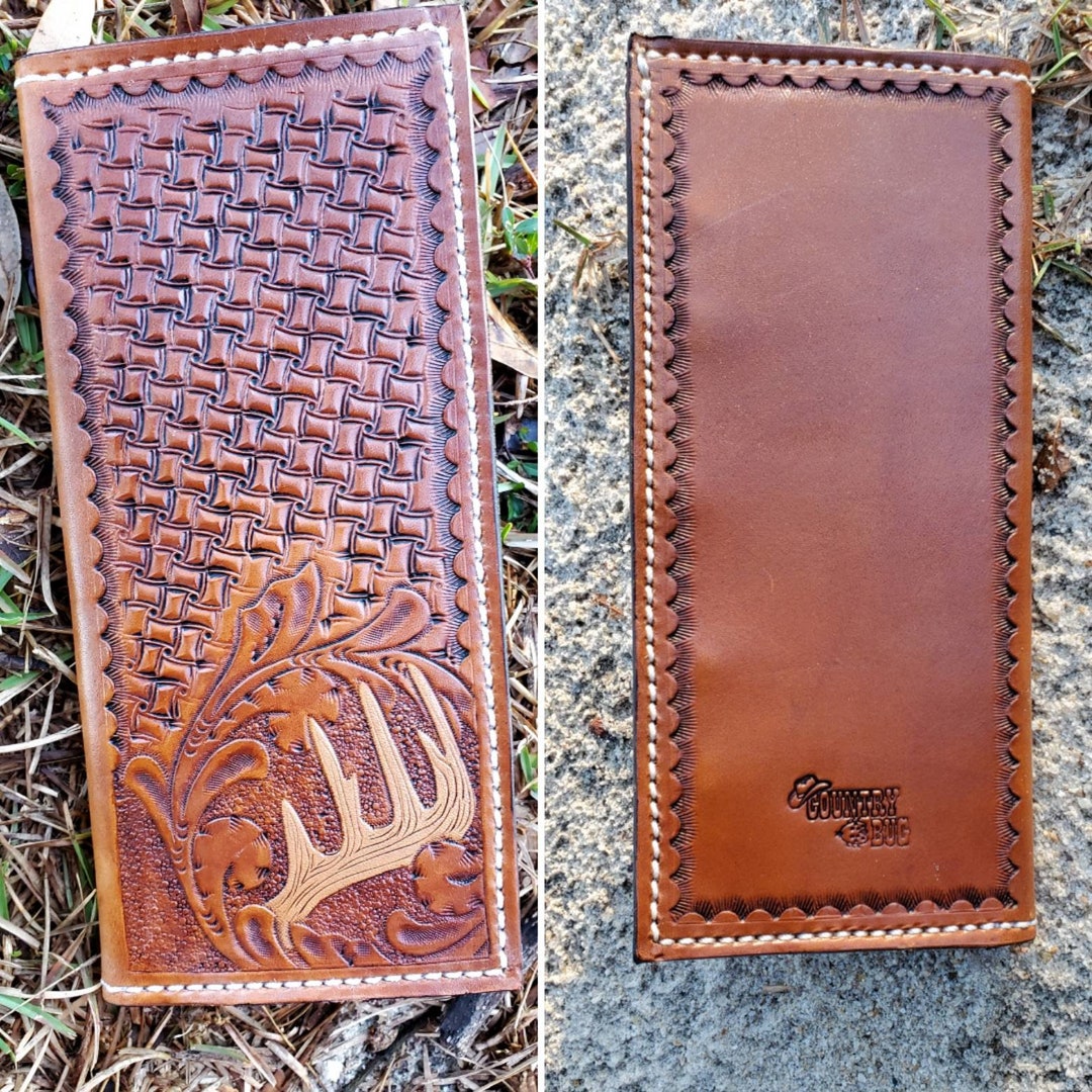 Western Wallet Custom Leather Long Wallets Tooled Leather Antler Deer ...