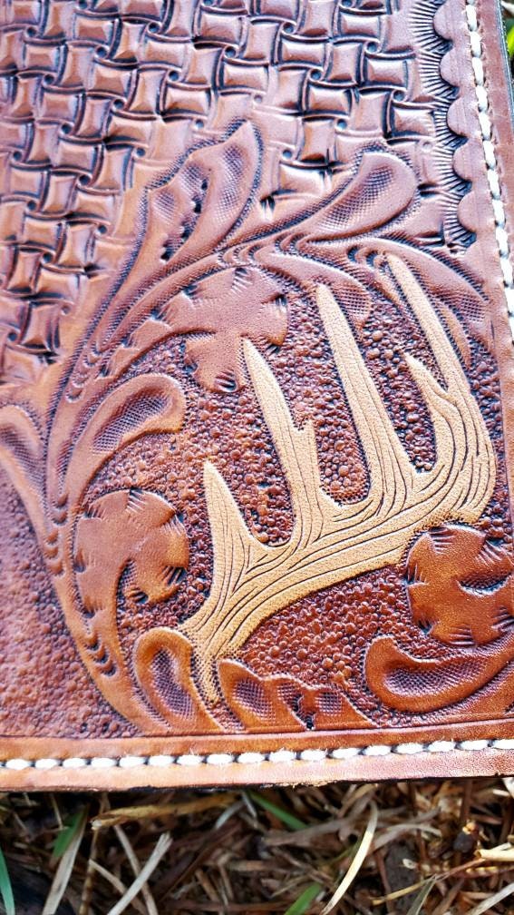 Western Wallet Custom Leather Long Wallets Tooled Leather Antler Deer ...