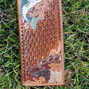 Outdoorsman Wallet Custom Leather Wallets Tooled Leather Elk Bass ...