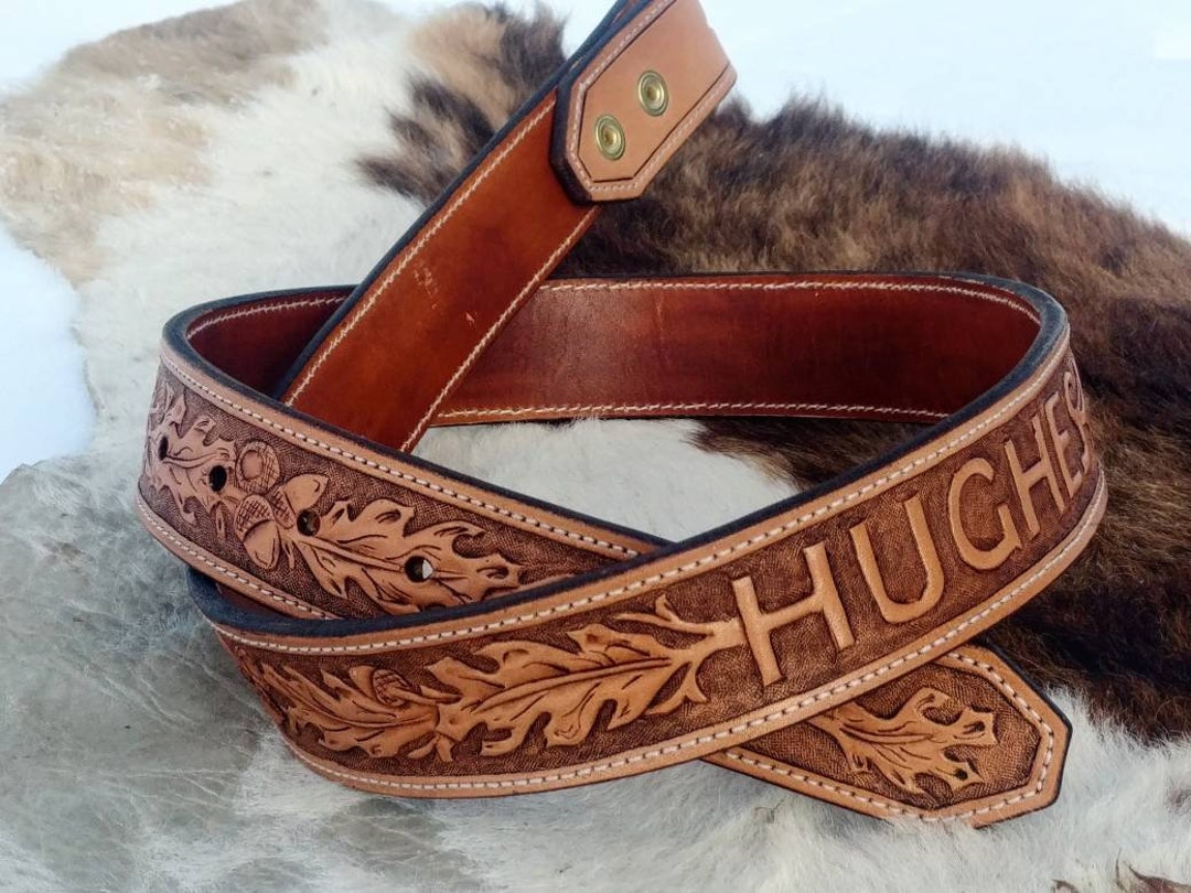 Custom Leather Belt Cowboy Gift Oak Leaf Belts Hand Tooled Leather ...