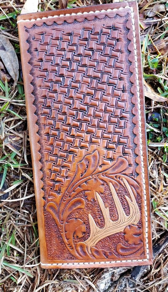Western Wallet Custom Leather Long Wallets Tooled Leather Antler Deer ...