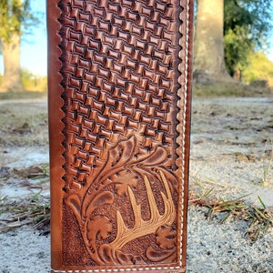 Western Wallet Custom Leather Long Wallets Tooled Leather Antler Deer ...