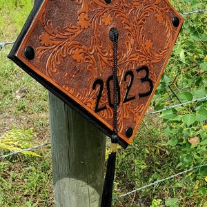Leather Grad Cap Custom Graduation Cap Tooled Leather Graduation Gift ...