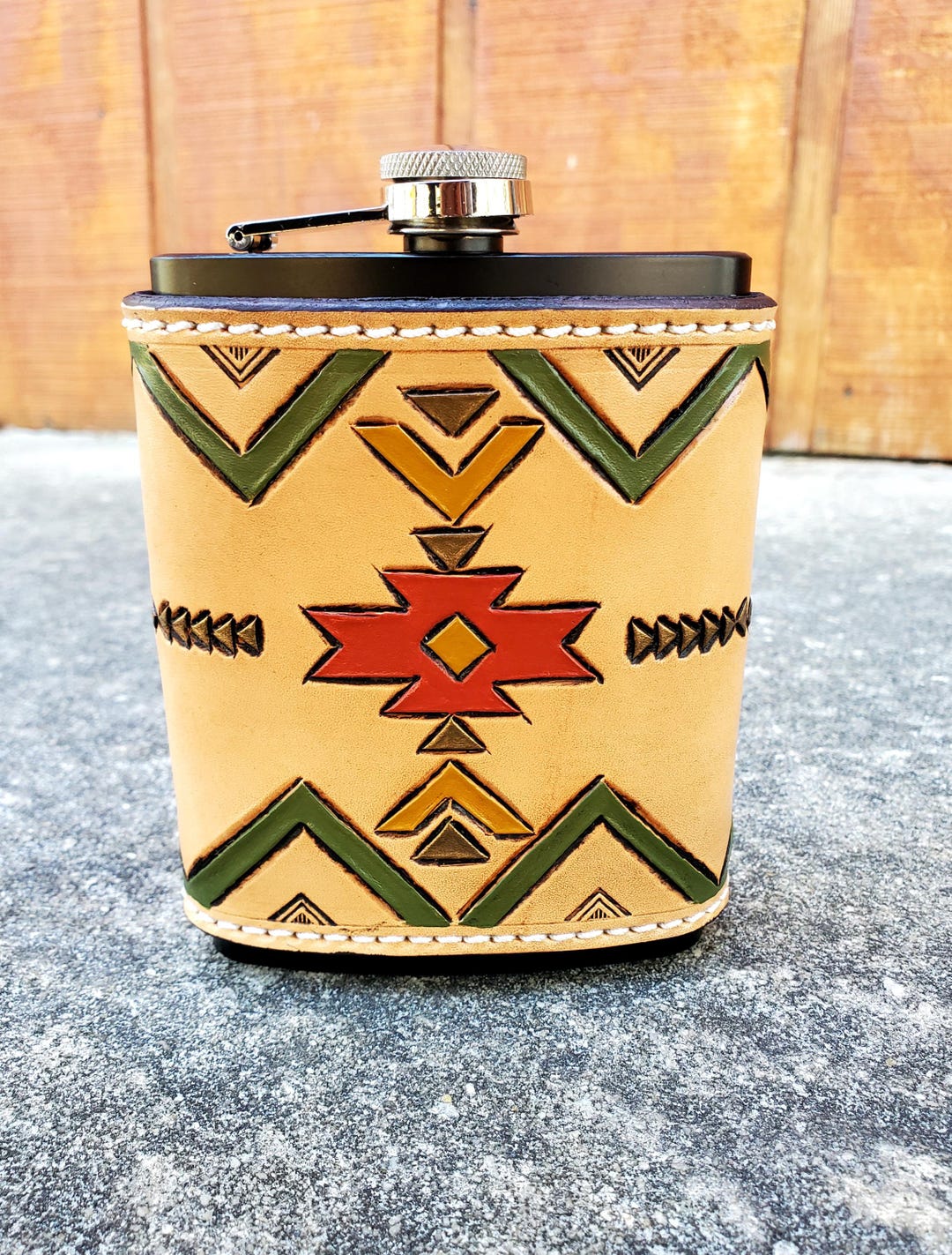 Tribal Design Flask Southwestern Style Leatherwork Custom Flask ...