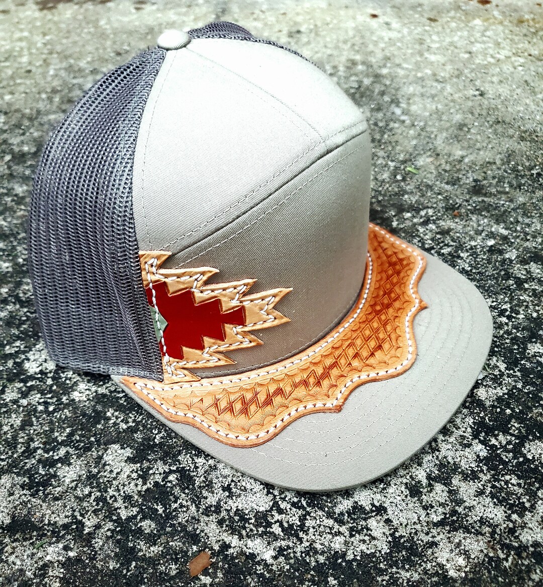 Leather Patch Hat Trucker Hat Custom Cap Southwestern Patch Hat ...