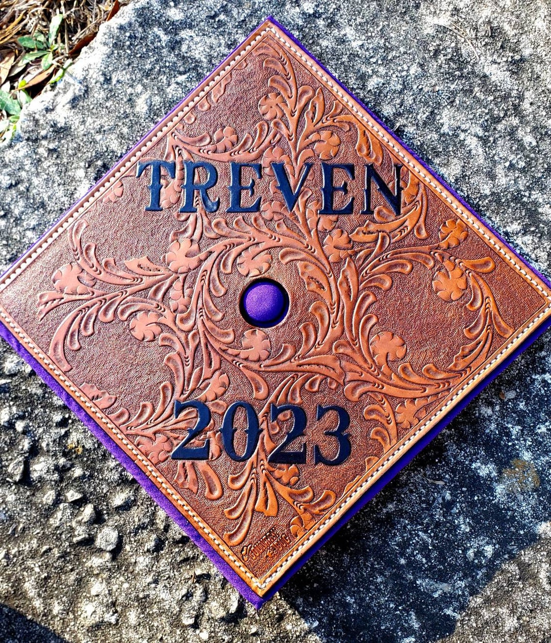 Leather Grad Cap Custom Graduation Cap Tooled Leather Graduation Gift ...