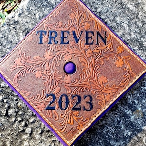 Leather Grad Cap Custom Graduation Cap Tooled Leather Graduation Gift ...