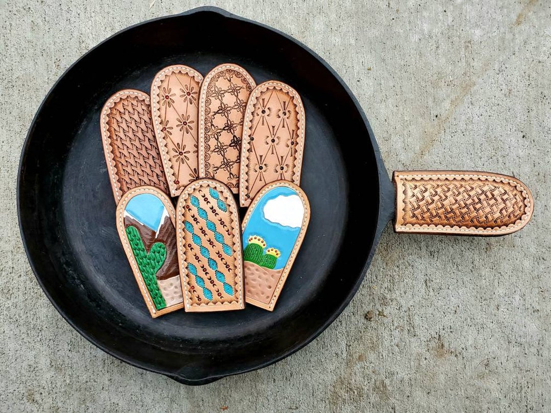 Pan Handle Cast Iron Skillet Handle Cover Leather Pan Handle Cover ...