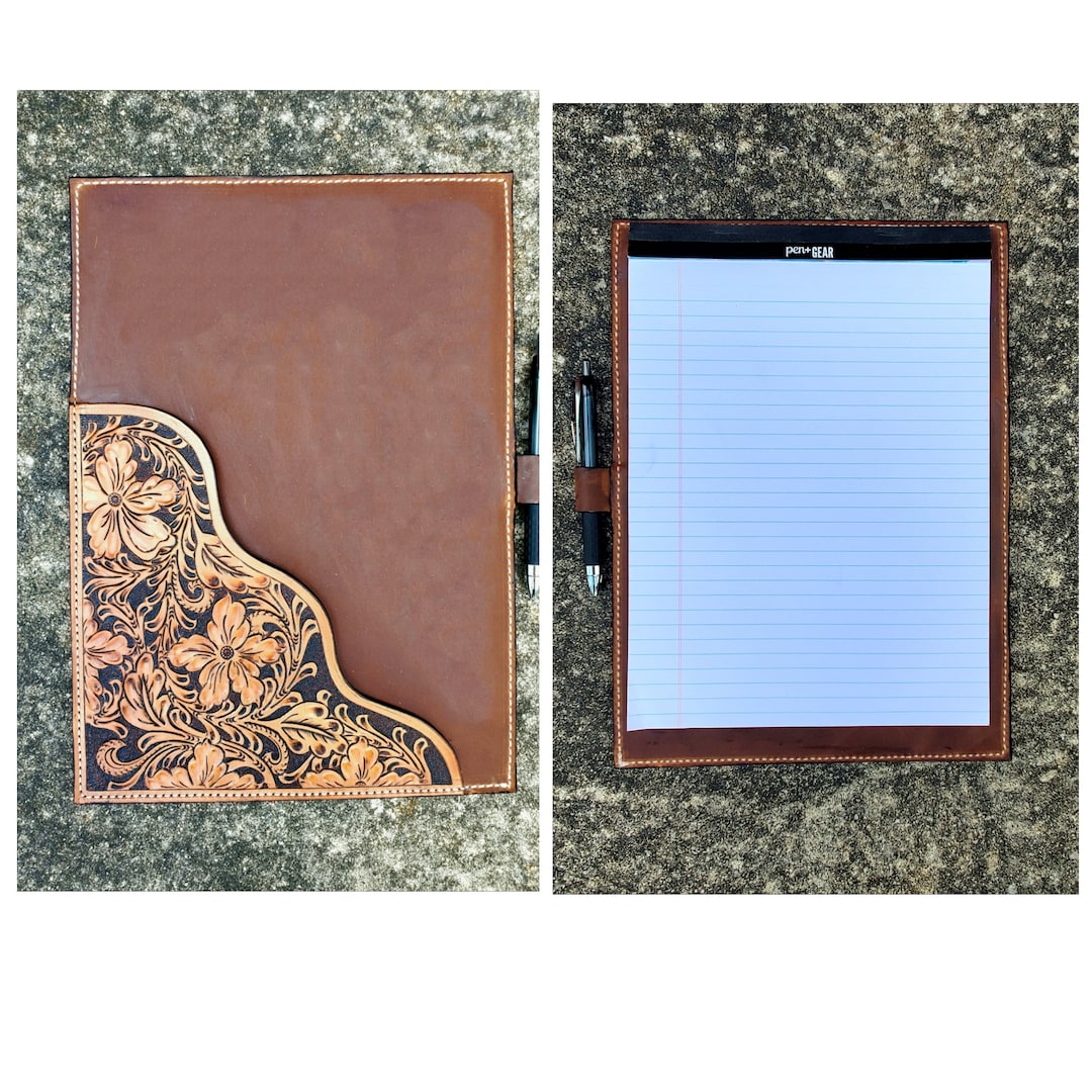 Leather Notebook Holder Padfolio Western Leather Portfolio Notepad Case ...