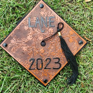 Leather Grad Cap Custom Graduation Cap Tooled Leather Graduation Gift ...