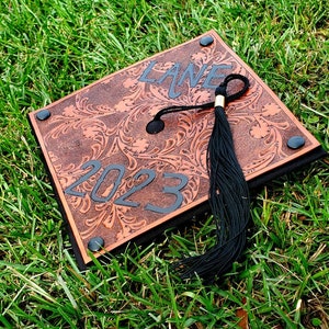 Leather Grad Cap Custom Graduation Cap Tooled Leather Graduation Gift ...