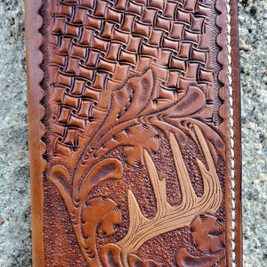 Western Wallet Custom Leather Long Wallets Tooled Leather Antler Deer ...