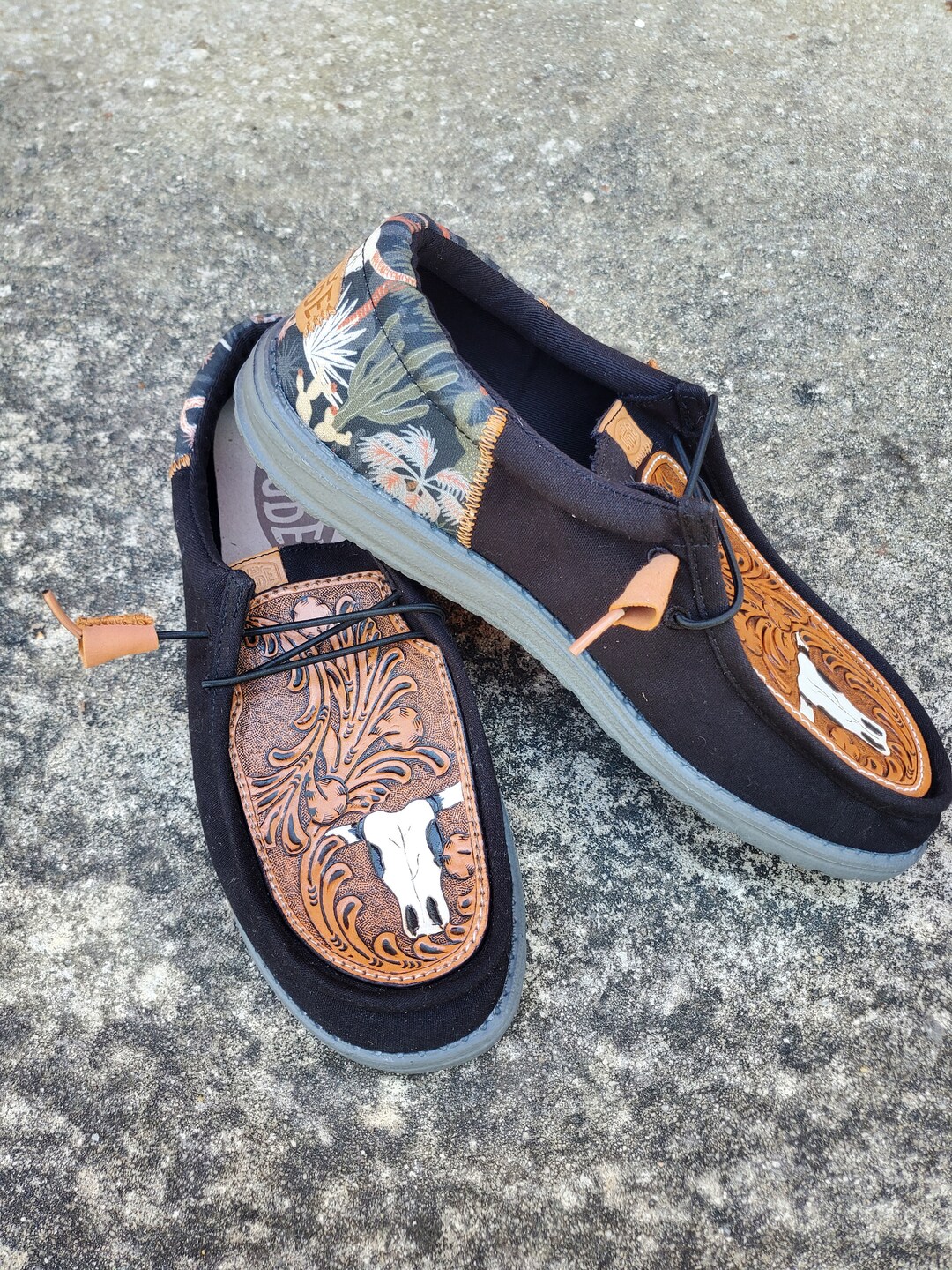Mens Leather Shoe Tops Custom Leather Shoes Men's Size 10 Steer Skull ...