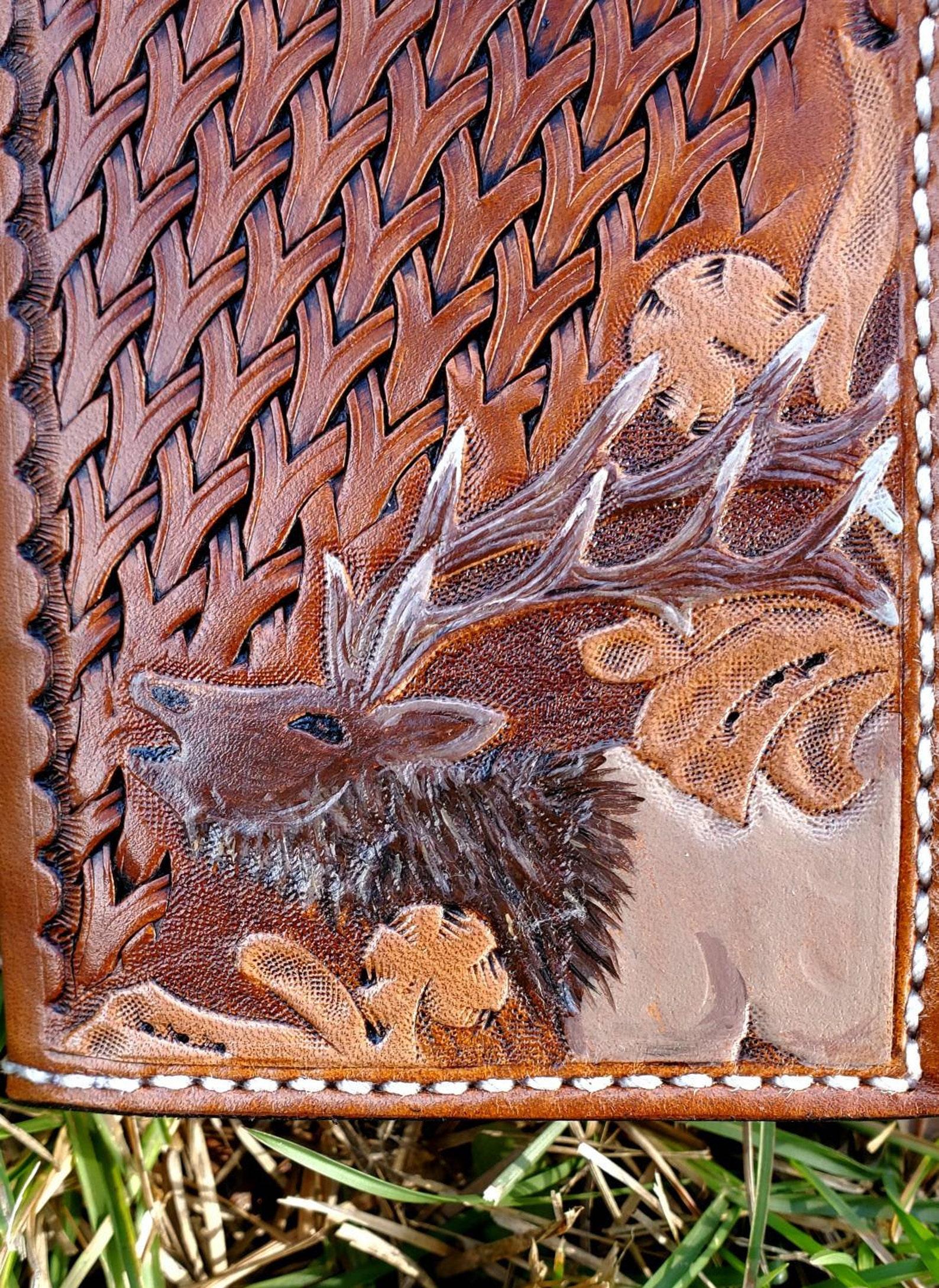 Outdoorsman Wallet Custom Leather Wallets Tooled Leather Elk Bass ...