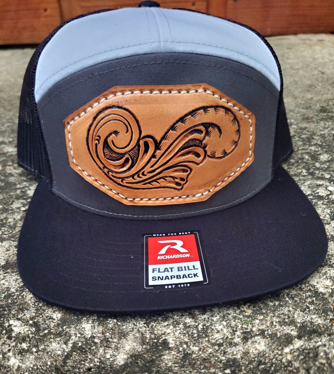 Leather Patch Hat Trucker Hat Custom Cap Black White Grey Hat Snapback ...