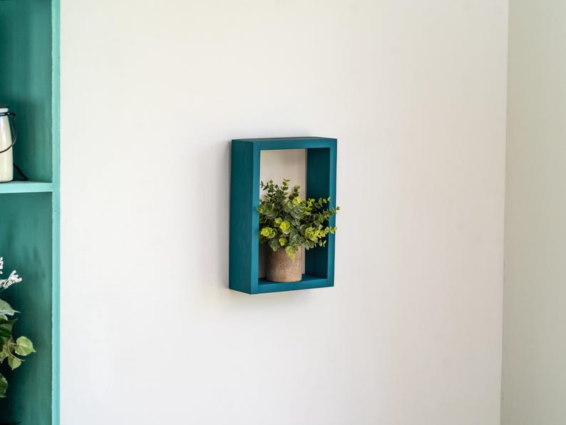 Small 13" Tall Wooden Floating Box Shelf, Plant Jar Shelf, Hanging ...