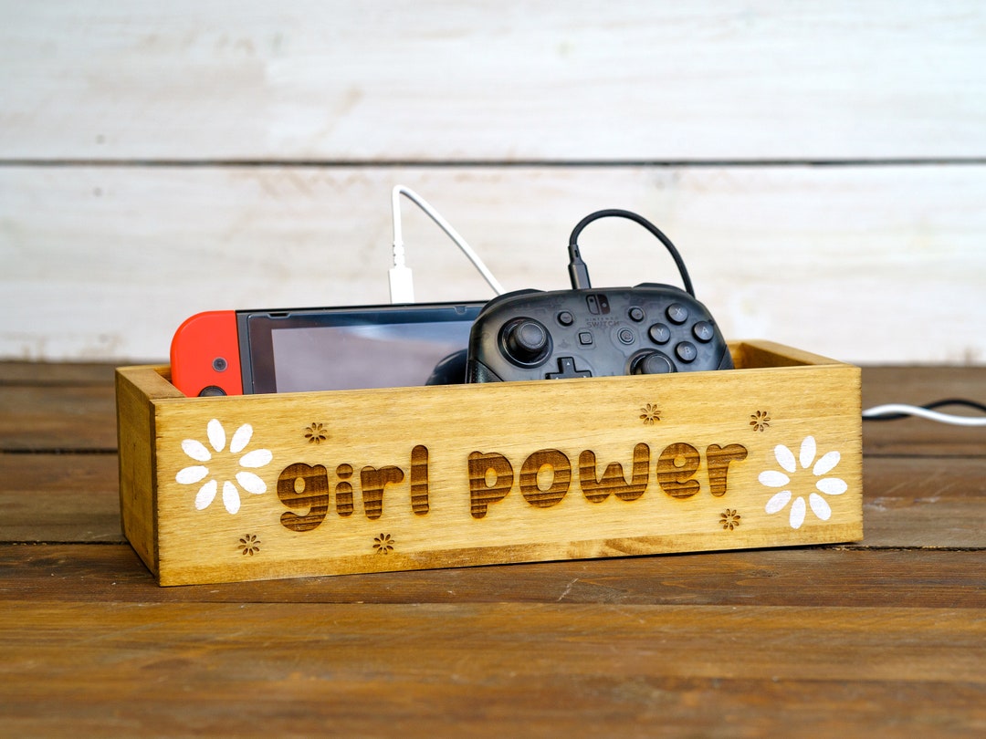 Engraved Girl Power Wooden Charging Box With Painted Flowers, Holds ...