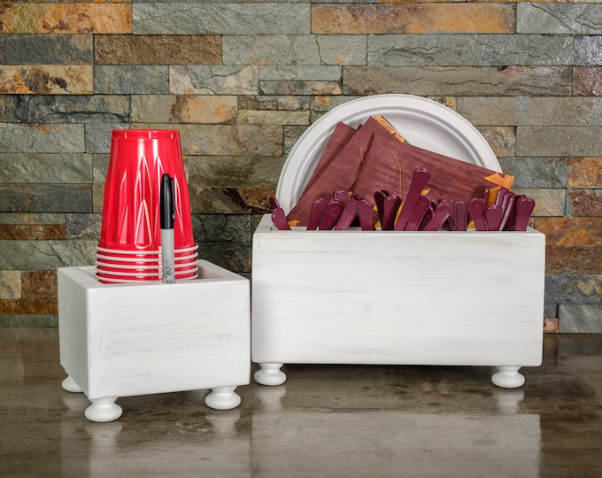 Combo Catering Pack of Wooden Party Caddy / Utensil, Plate, and Napkin ...
