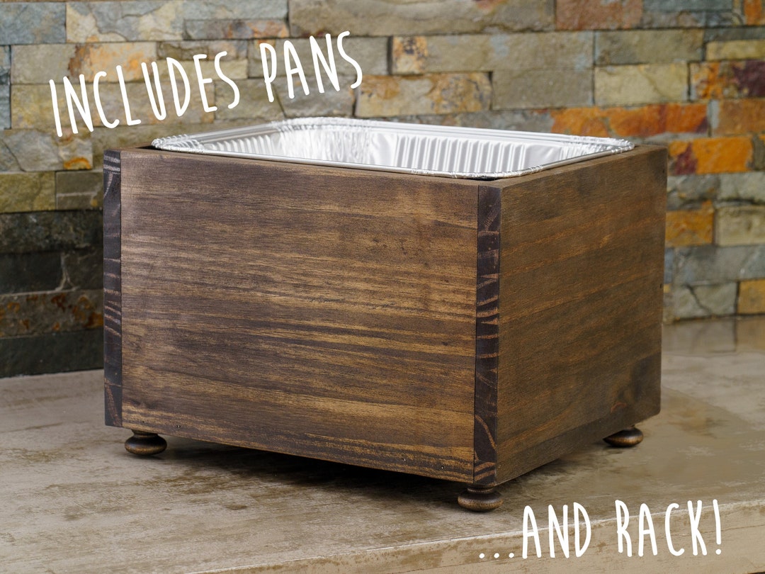 Wooden Chafing Pan & Rack Stand, Disposable Foil Pan Holder, Box Holds ...