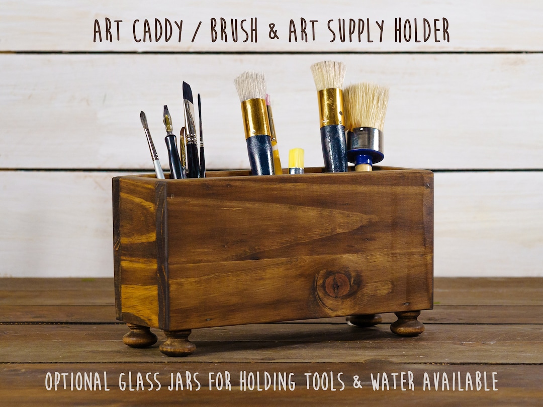 Art Caddy / Art Supply 3 Compartment Storage Box, Handmade Wooden Brush ...