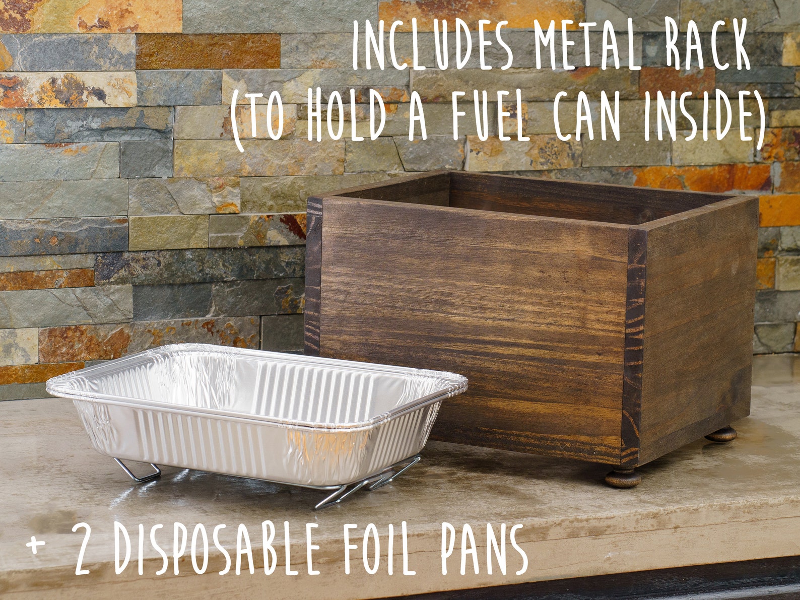Wooden Chafing Pan & Rack Stand, Disposable Foil Pan Holder, Box Holds ...