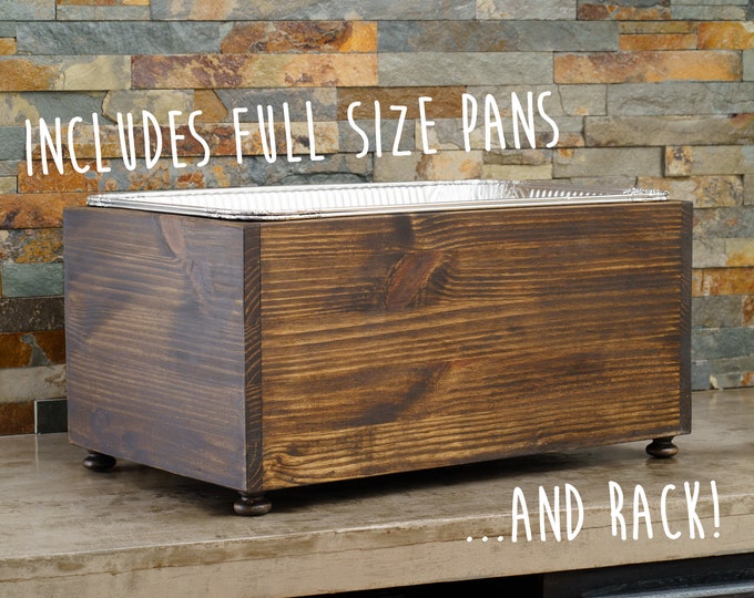 Full Size Wooden Chafing Pan & Rack Stand, Disposable Foil Pan Holder ...