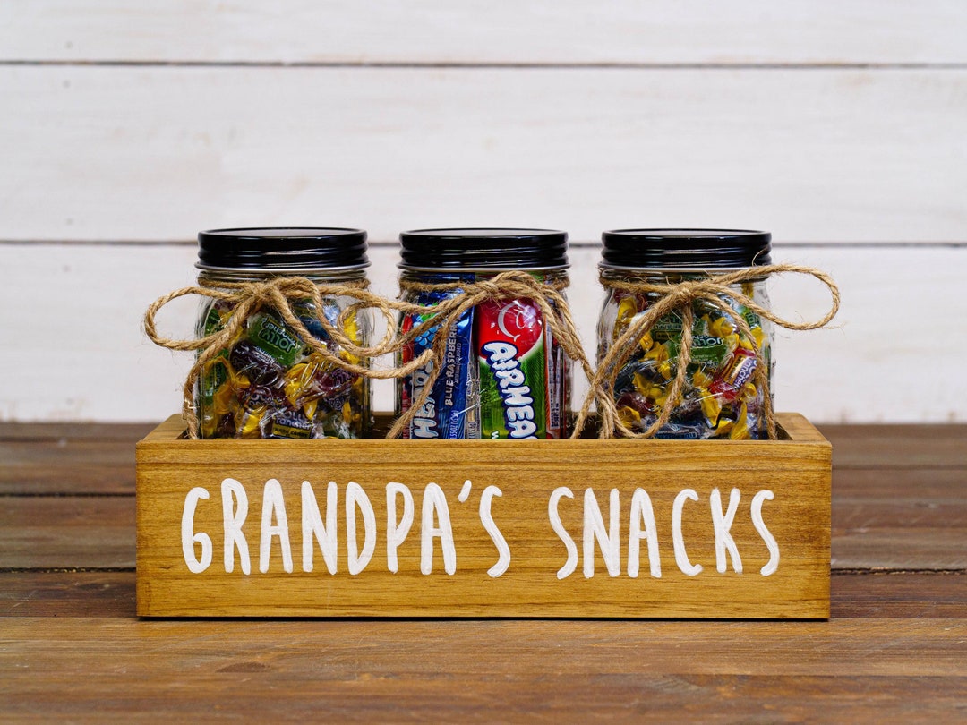 Cute "grandpa's Snacks" Wooden Candy Bar Box W/ Mason Jars for Candy ...