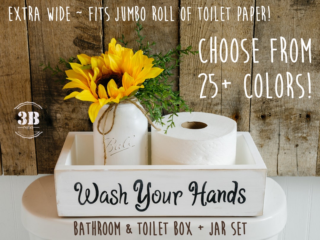 Distressed Wash Your Hands Rustic Bathroom Decor, Jar & Sunflower Decor ...