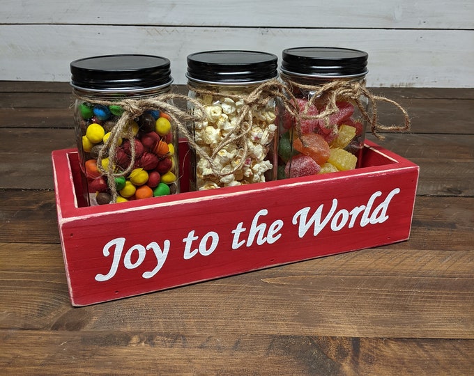 Holiday joy to the World Wooden Candy Box 3 Mason Jars Set for Candy ...