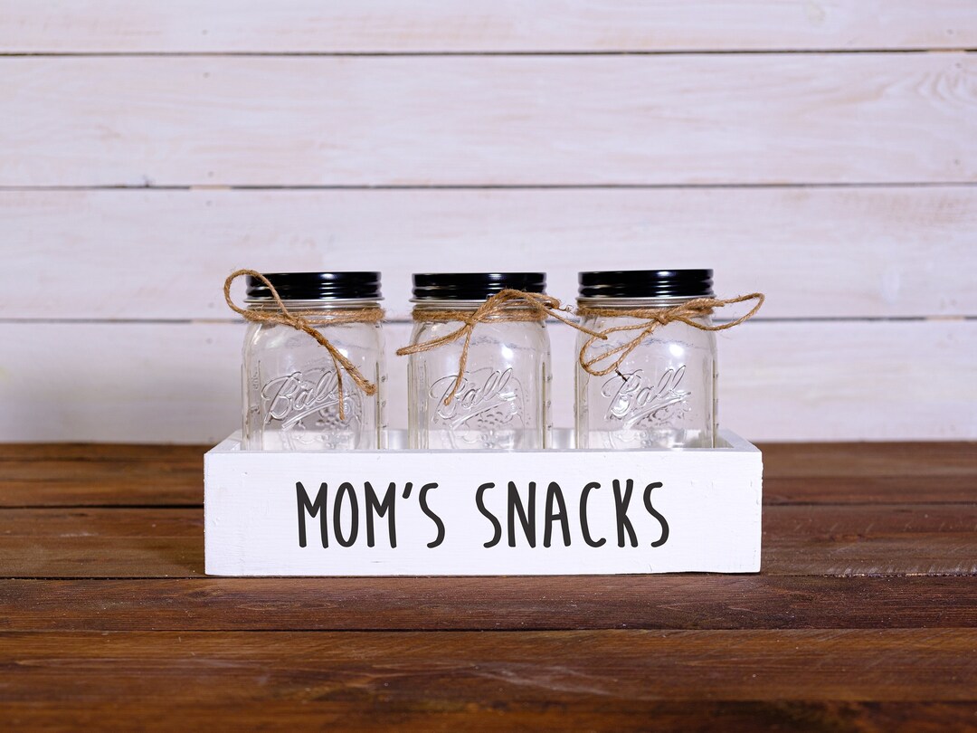 Cute "mom's Snacks" Wooden Candy Bar Box W/ Glass Jars for Candy ...