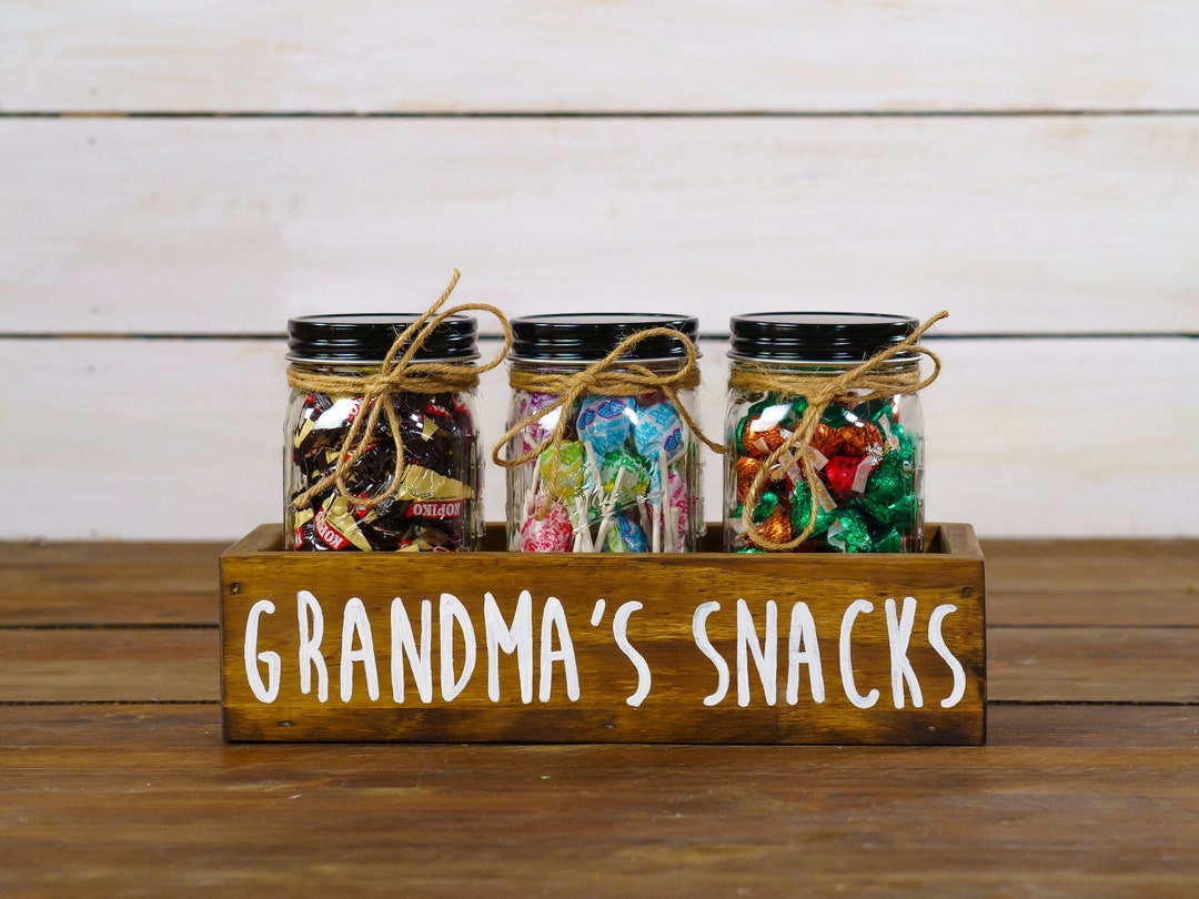 Cute "grandma's Snacks" Wooden Candy Bar Box + Mason Jars for Candy ...