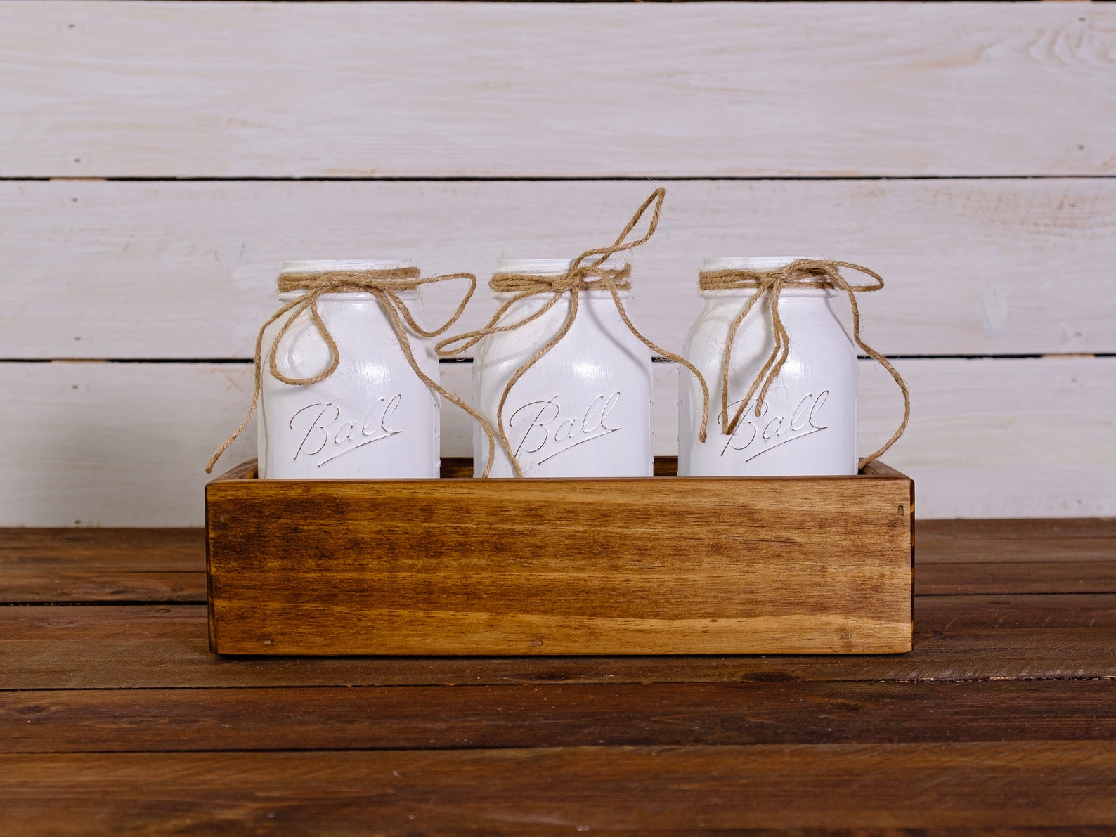 Farmhouse Chalk Painted Jars With Reclaimed Wood Box | Etsy