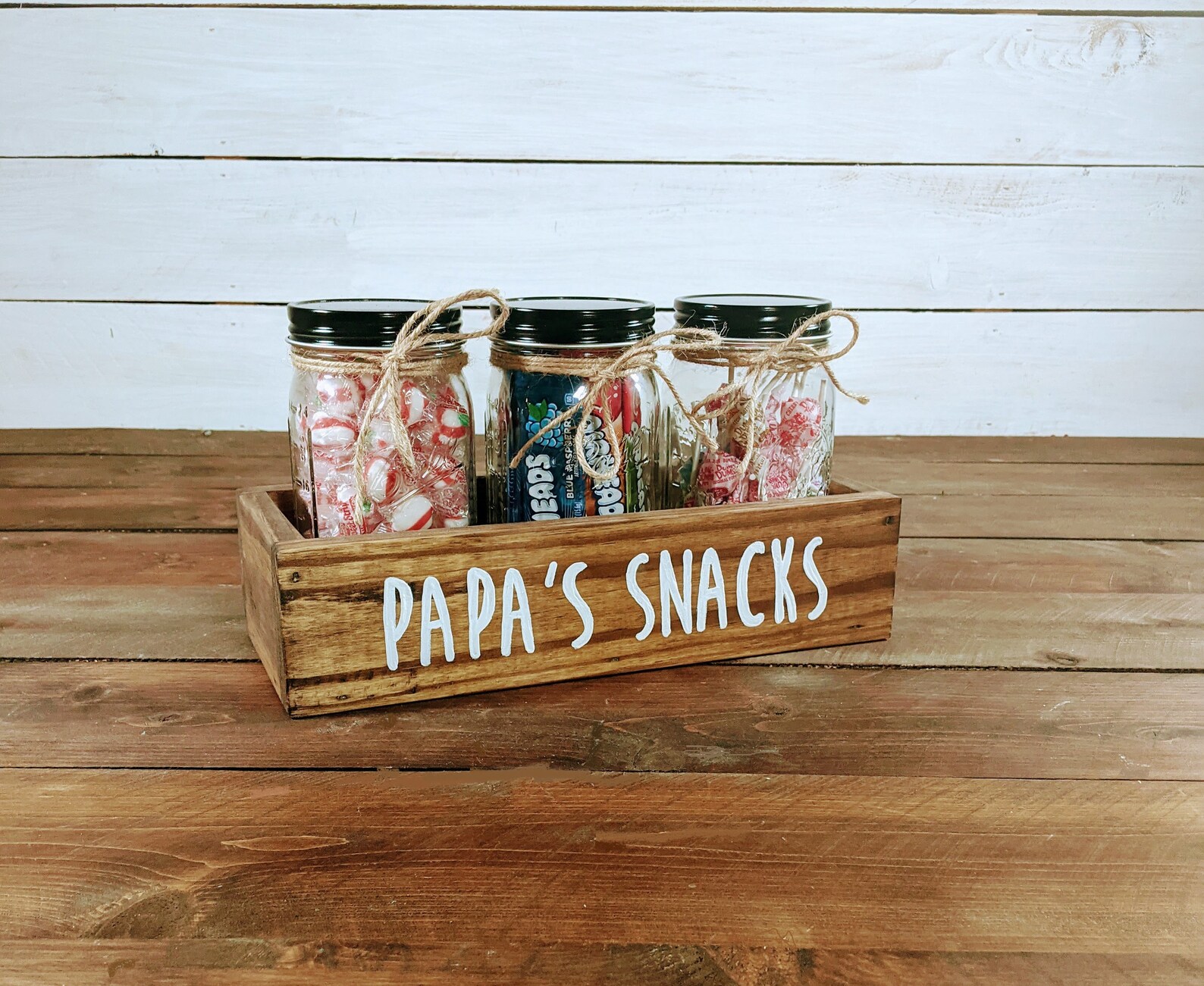 Special papa's Snacks Wooden Candy Bar Box W/ Mason Jars for Candy ...