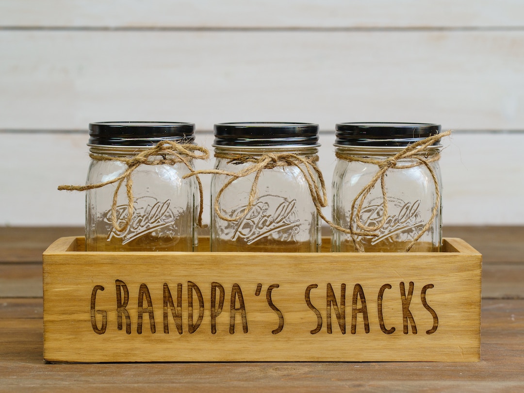 Engraved "grandpa's Snacks" Wood Candy Bar Box W/ Mason Jars for Candy ...