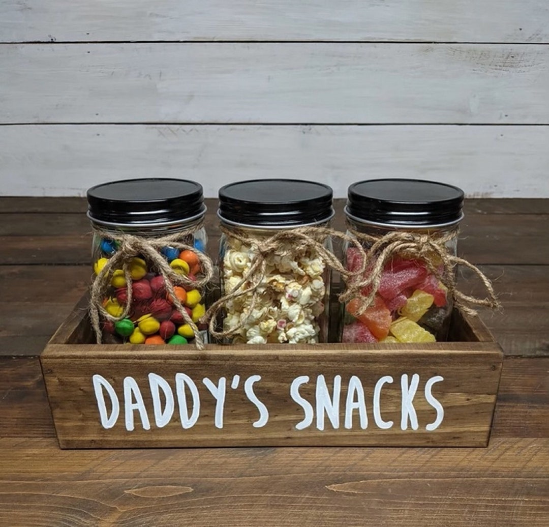 Handmade Wooden "daddy's Snacks" Wooden Candy Bar Box W/ Mason Jars for ...