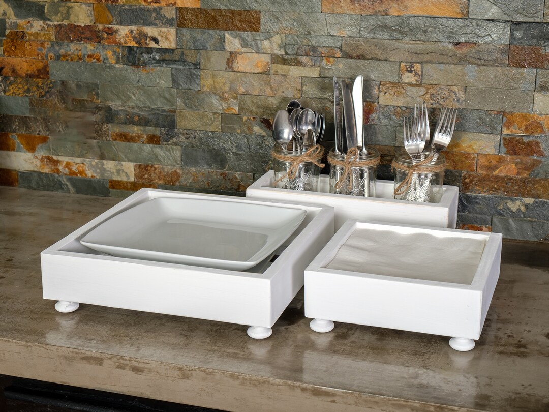 Combo Party Pack of Wooden Plate Holder, Napkin Holder Box, Mason Jar ...